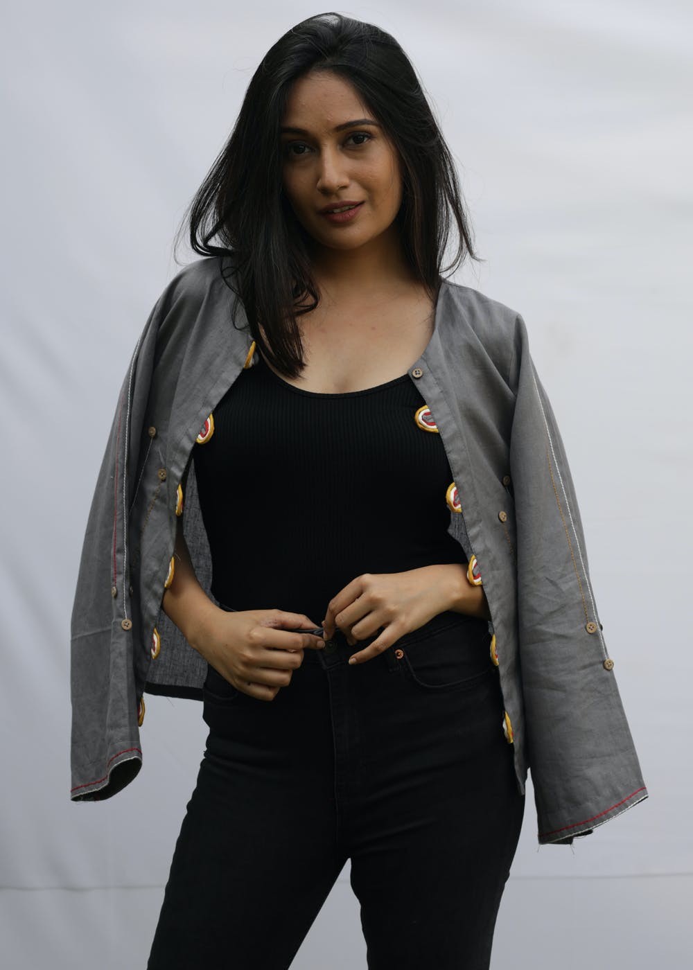 Get Grey Jacket with Colorful Loops at ₹ 1599 | LBB Shop