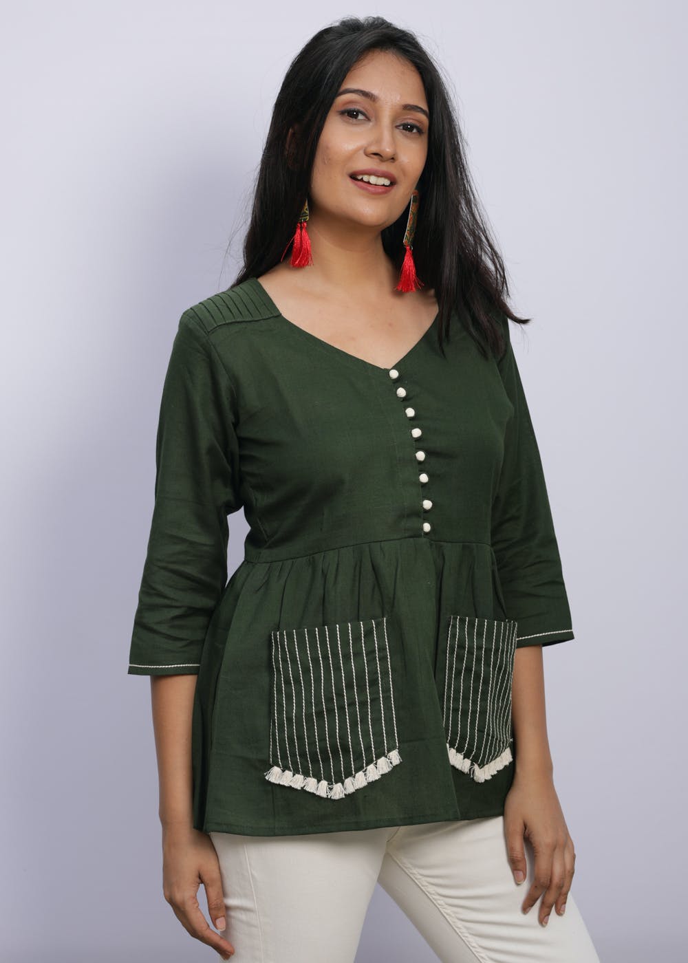 Get Dual Patch Pocket Detail Green Top at ₹ 1499 | LBB Shop
