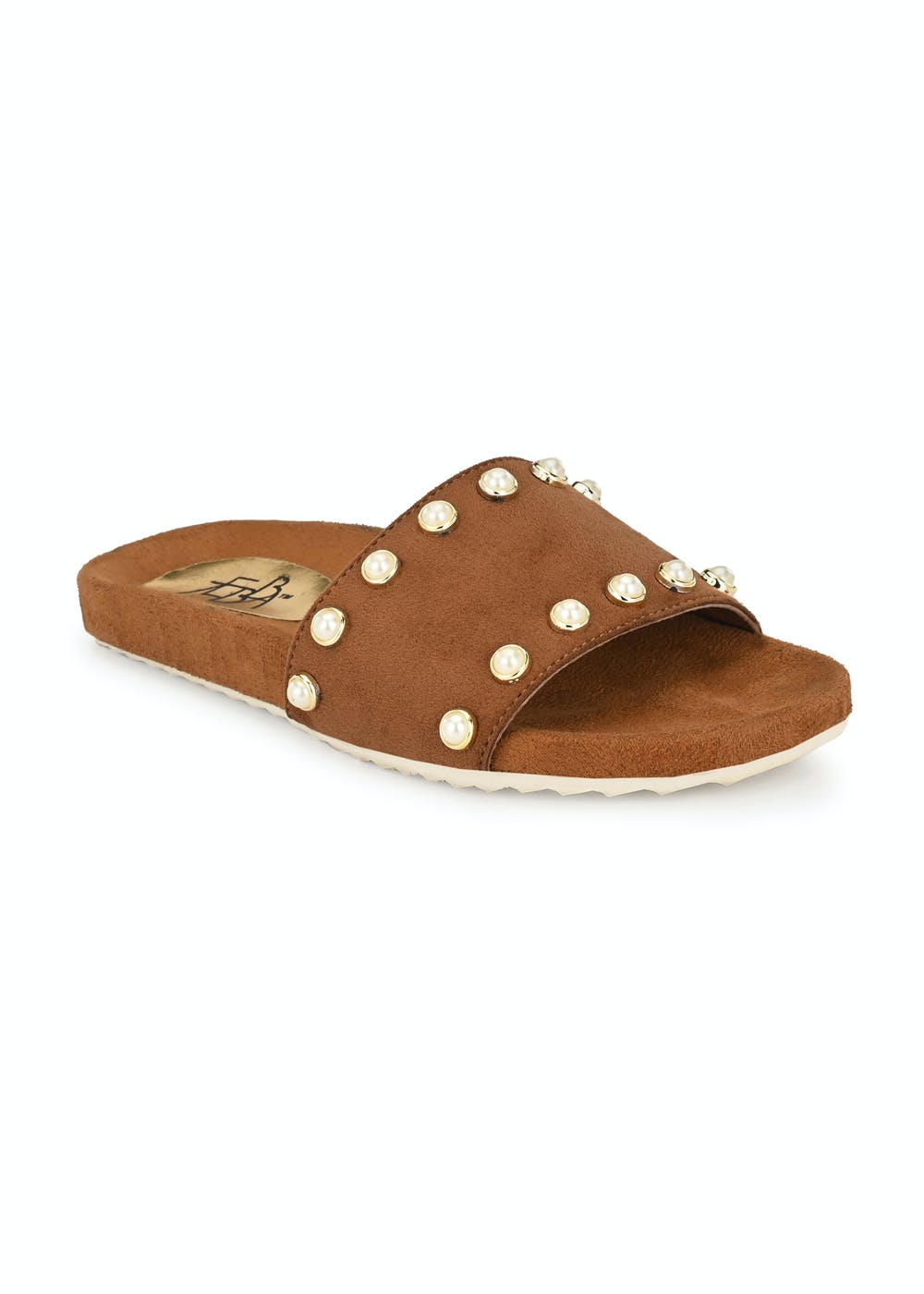 Get Tan Open Toe Embellished Slides at ₹ 989 | LBB Shop