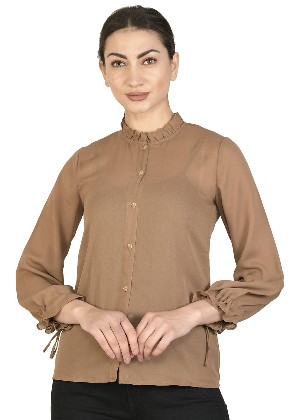 Get Mandarin Neck Solid Brown Top at ₹ 700 | LBB Shop
