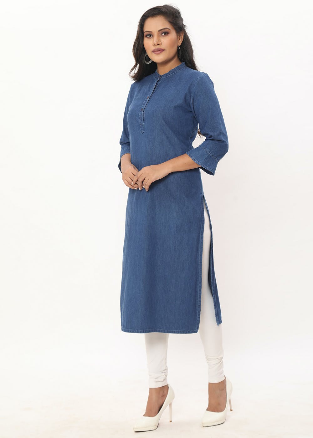 Get Floral Embroidered Back Detail Dark Denim Kurta at ₹ 1699 | LBB Shop