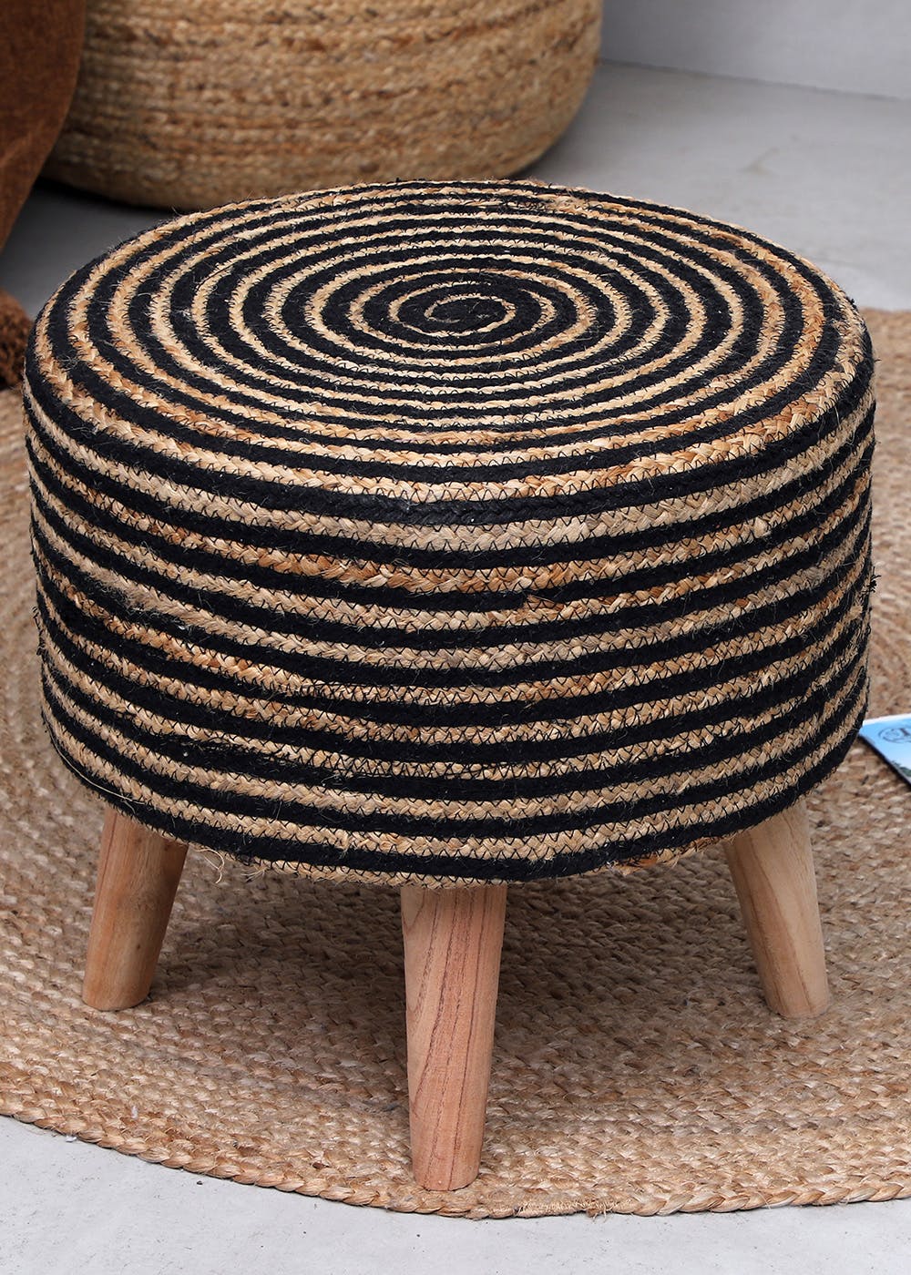 Get Black Natural Jute Puffy Stool at ₹ 1999 | LBB Shop