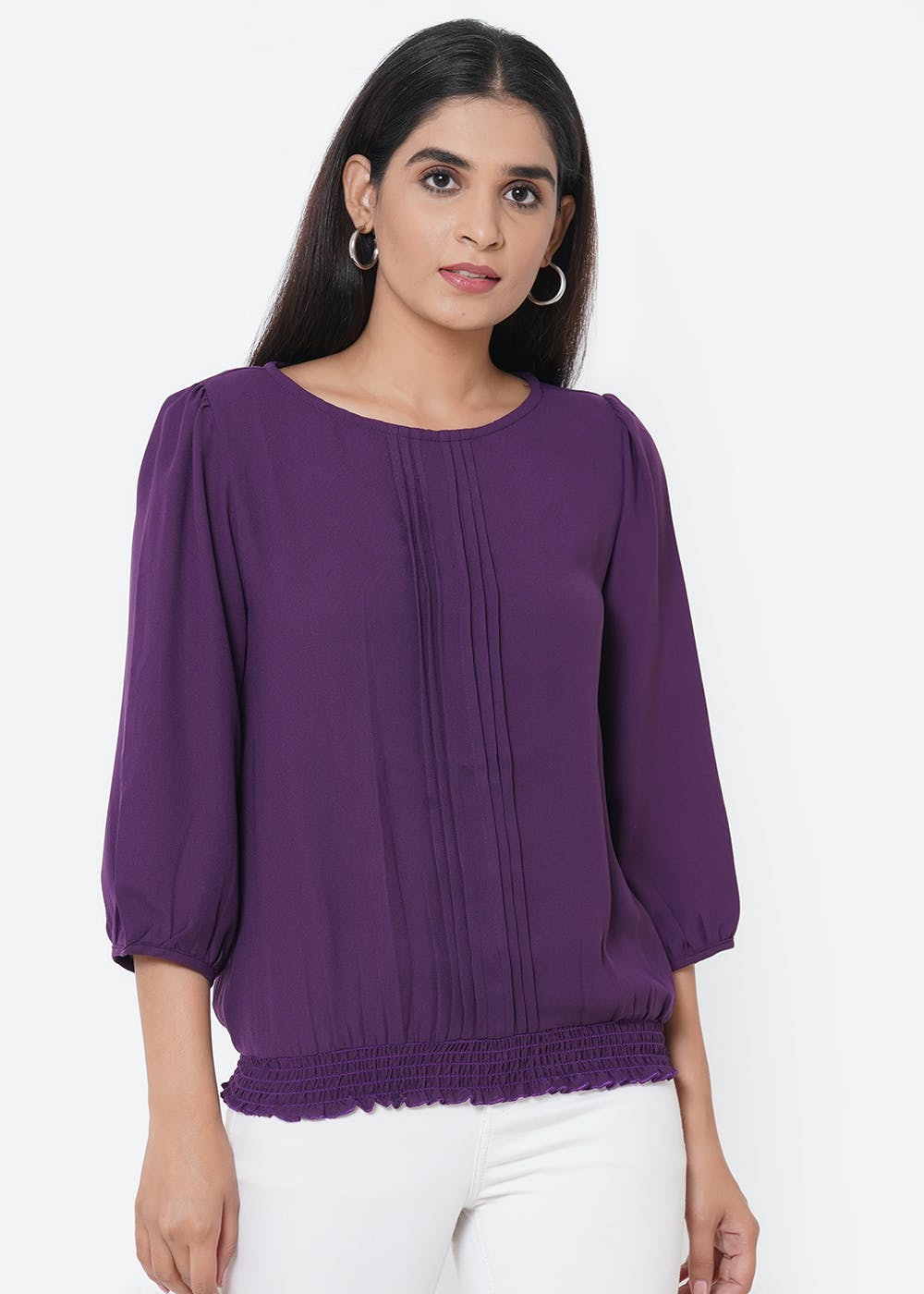 Get Pintuck Patch Detail Solid Purple Top at ₹ 1619 | LBB Shop