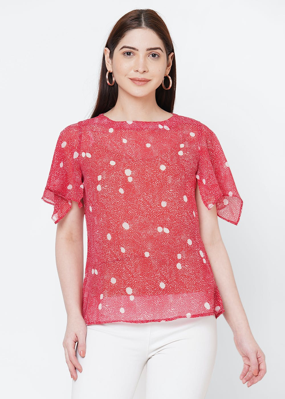 Get Multi Polka Dots Red Flared Sleeve Top at ₹ 1979 | LBB Shop