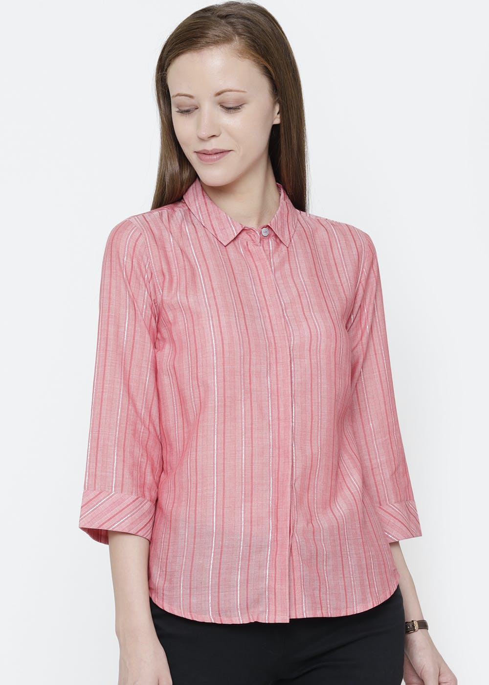 Get Pink Lurex Concealed Placket Shirt at ₹ 1499 | LBB Shop