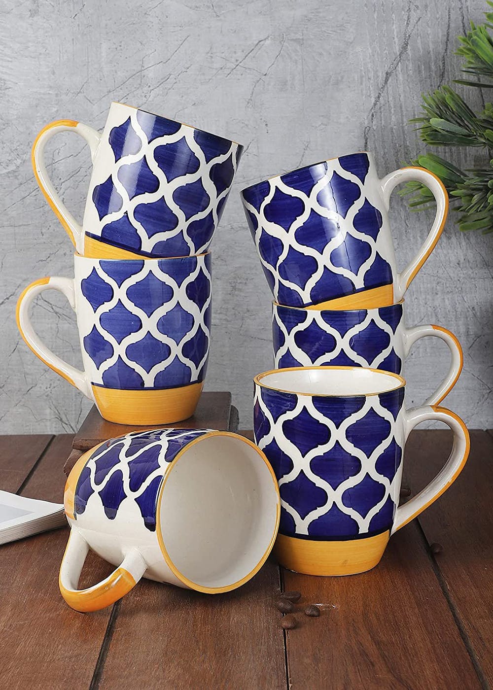 Get Moroccan Blue & Yellow Carpet Handcrafted Microwave Safe Ceramic ...