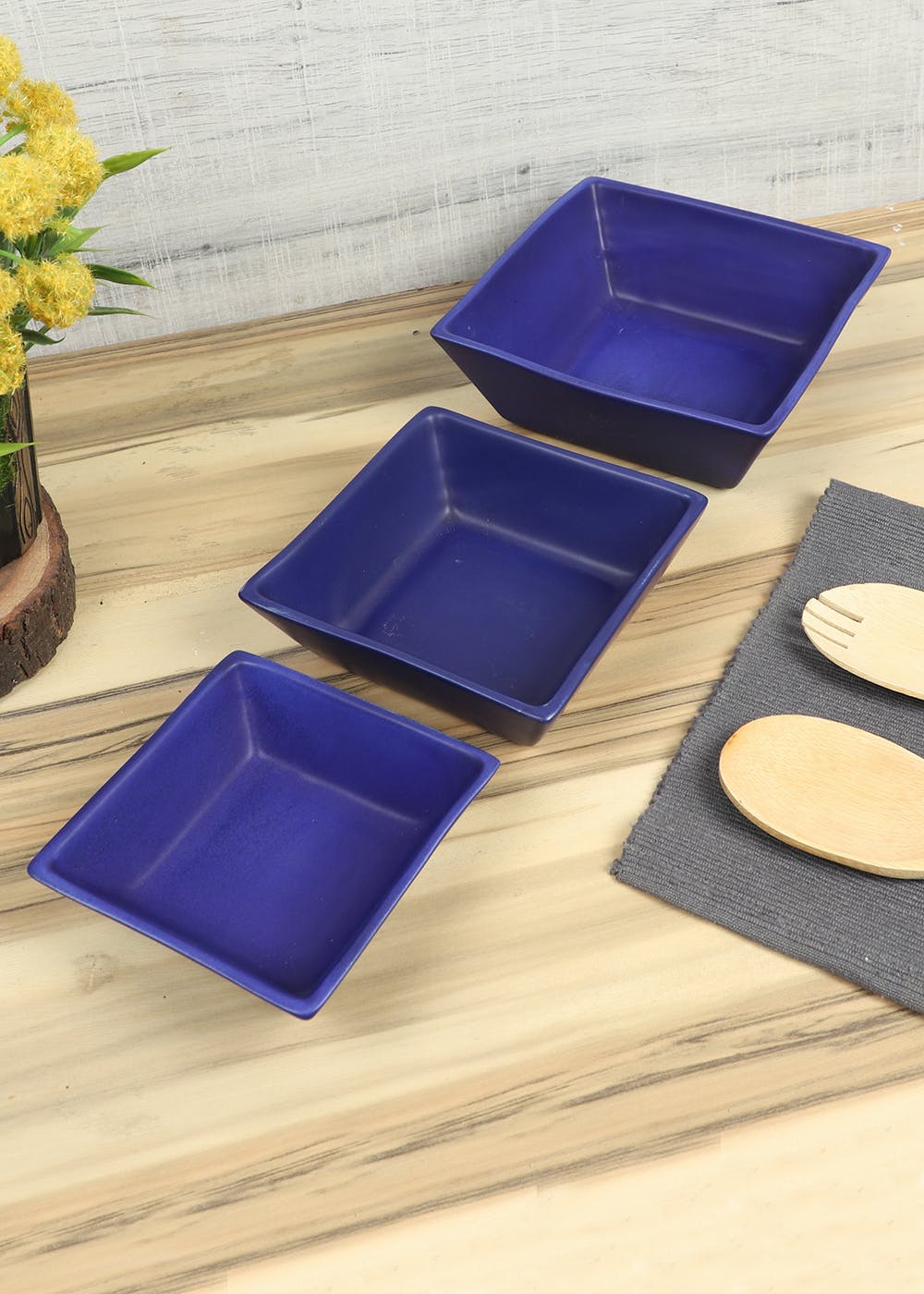 Get Blue Square Snacks Bowl - Set of 3 at ₹ 836 | LBB Shop