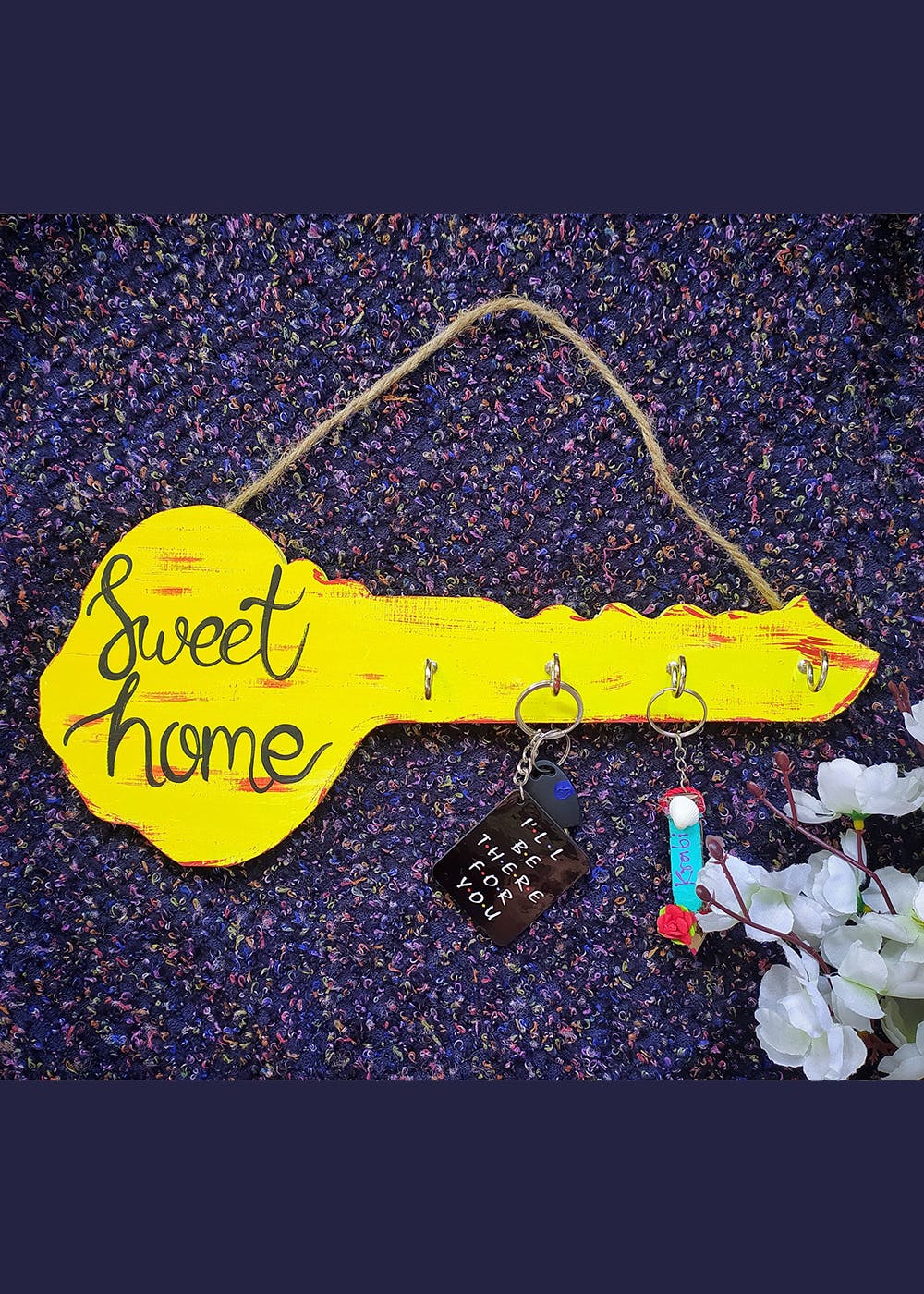 Get Handcrafted Key Chain Holder "Sweet Home" - Key Shaped with 4 Key ...