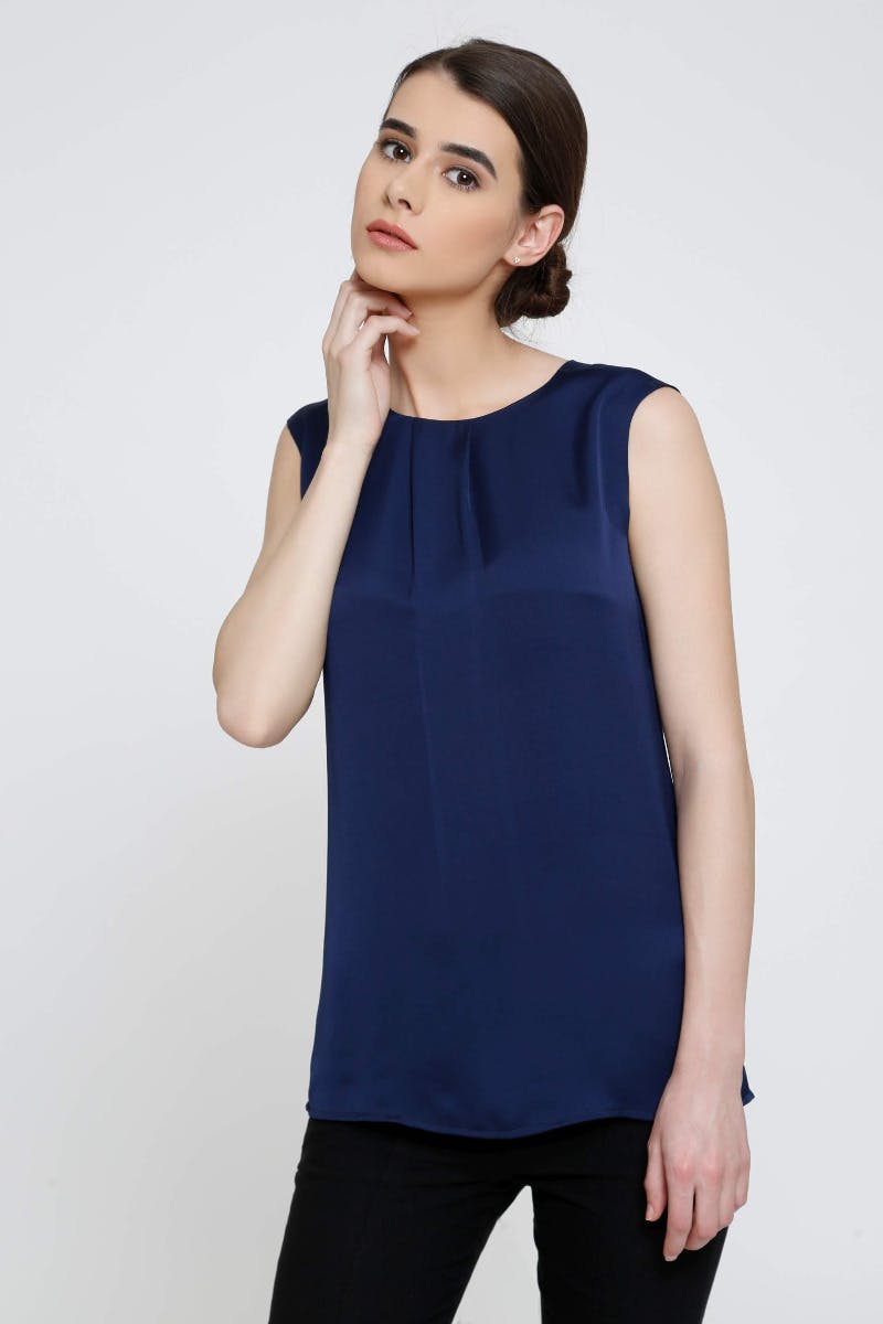 Get Front Pleated Sleeveless Blue Top at ₹ 1850 | LBB Shop
