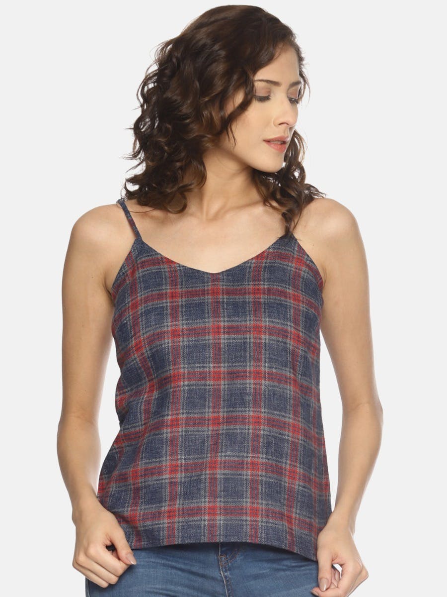 Get Bold Checks Spaghetti Top at ₹ 905 | LBB Shop