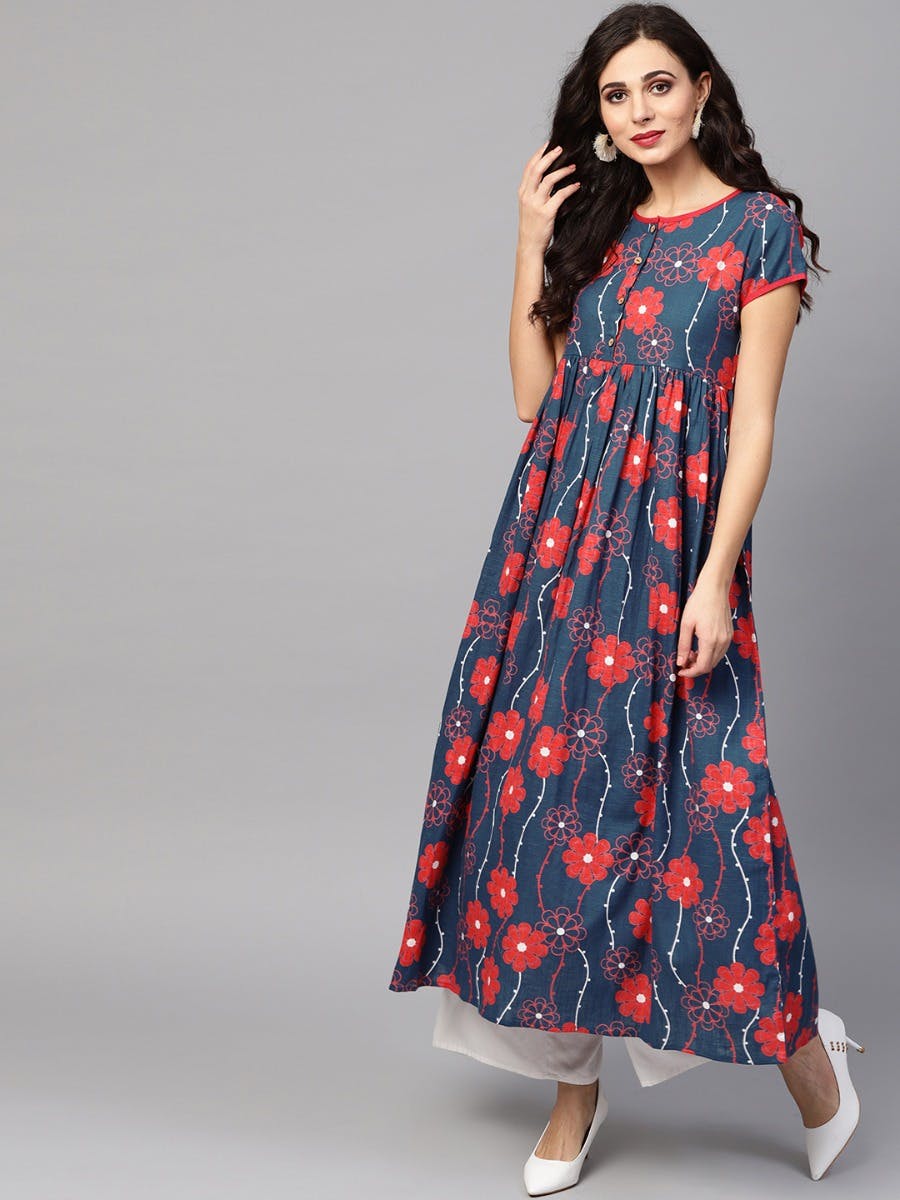 Get Blue-Red-Floral-Printed-Tunic at ₹ 1400 | LBB Shop