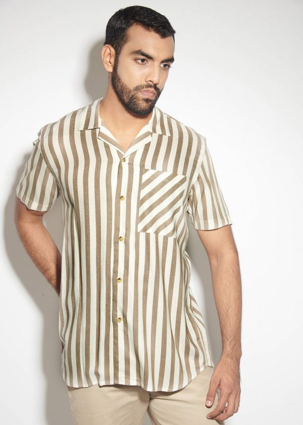 Get Striped Tan Half Sleeves Shirt at ₹ 1699 | LBB Shop