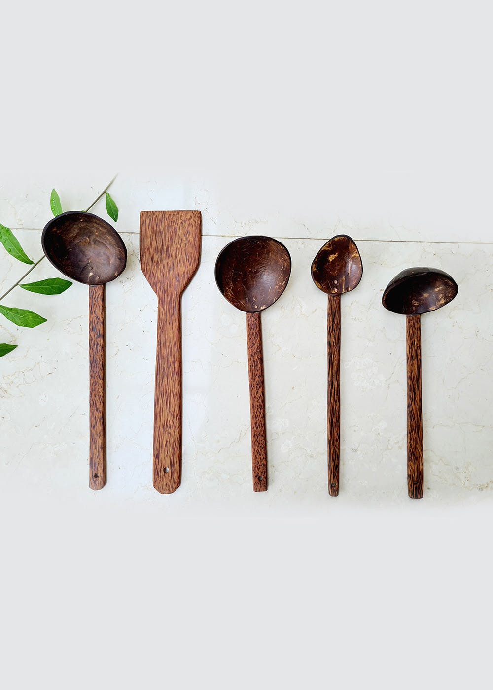 Get Traditional Coconut Shell & Wood Cooking Set | Set of 5- (1 Spatula ...