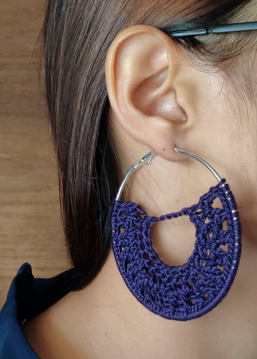 Get Navy Crochet Pattern Hoops at ₹ 499 | LBB Shop