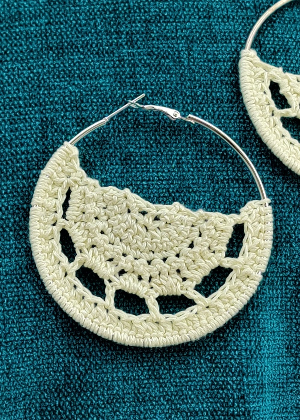 Get Cream Half Moon Crochet Pattern Hoops at ₹ 499 | LBB Shop