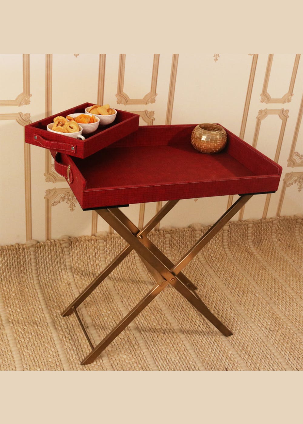 Get Cherry Red Butler Tray Table at ₹ 5999 | LBB Shop