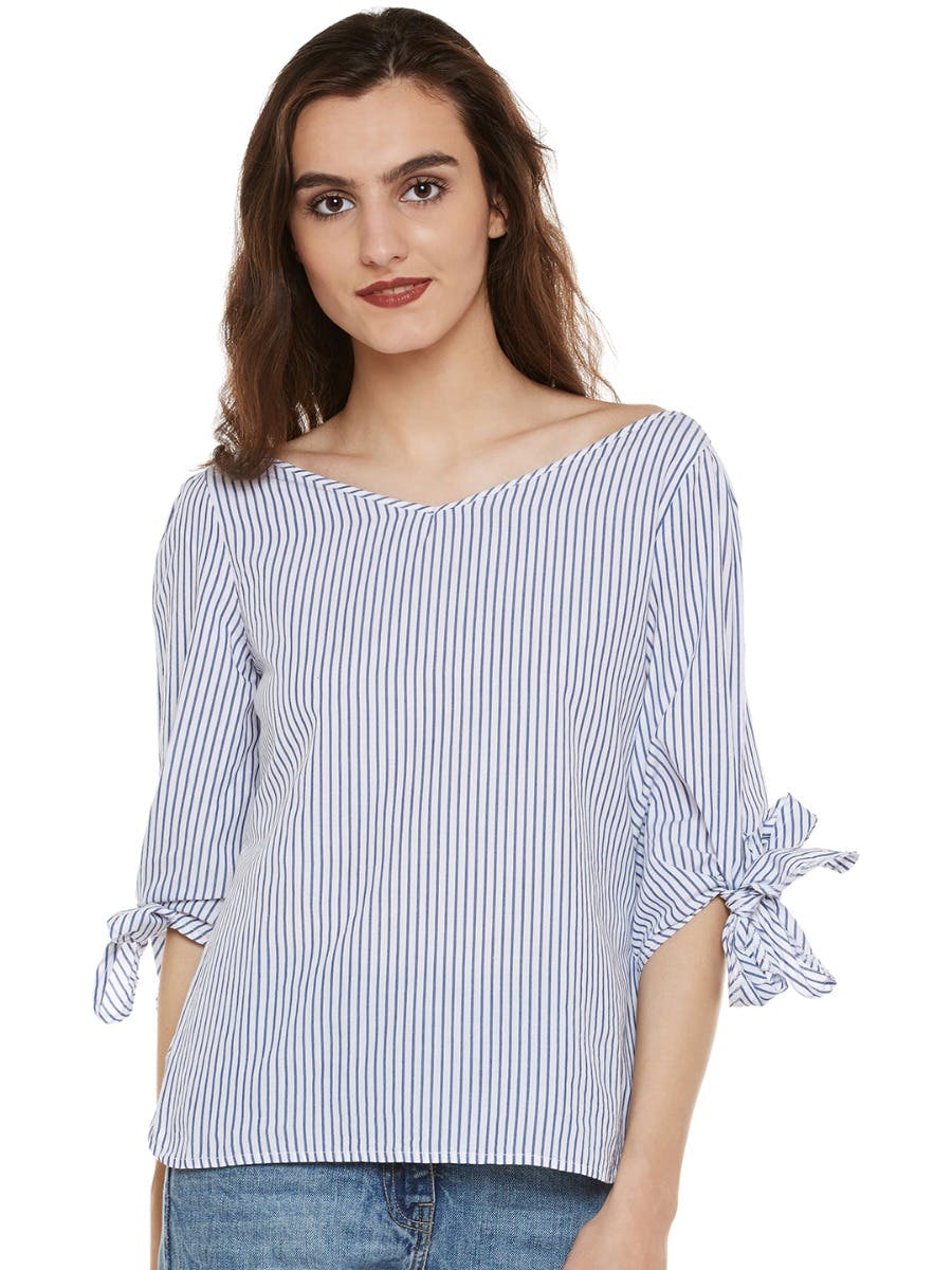 Get Striped Knotted Sleeves Top at ₹ 999 | LBB Shop