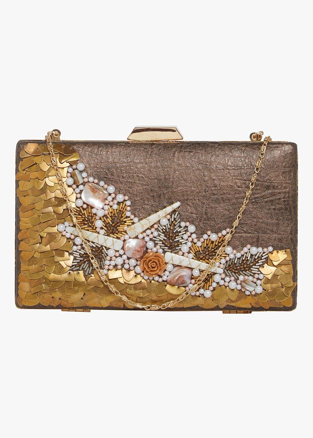 Get Multi Embellished Brown Box Clutch at ₹ 1300 | LBB Shop
