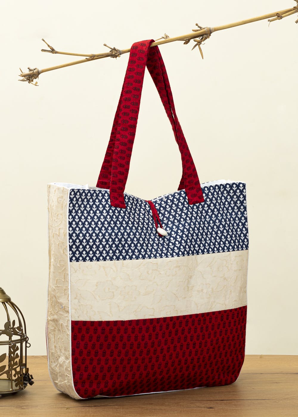 Get Red and Navy Jacquard Tote at ₹ 675 | LBB Shop