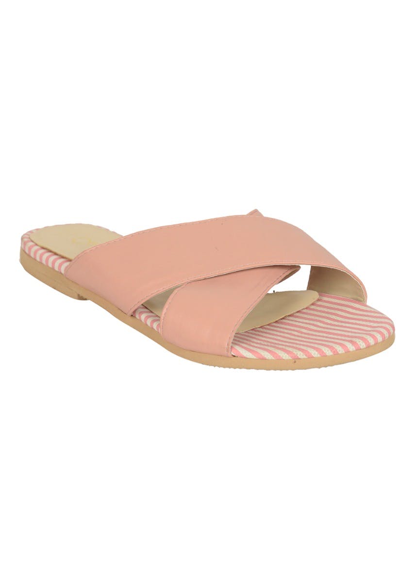 Get Pink Stripes Pink Cross Strap Slides at ₹ 999 | LBB Shop