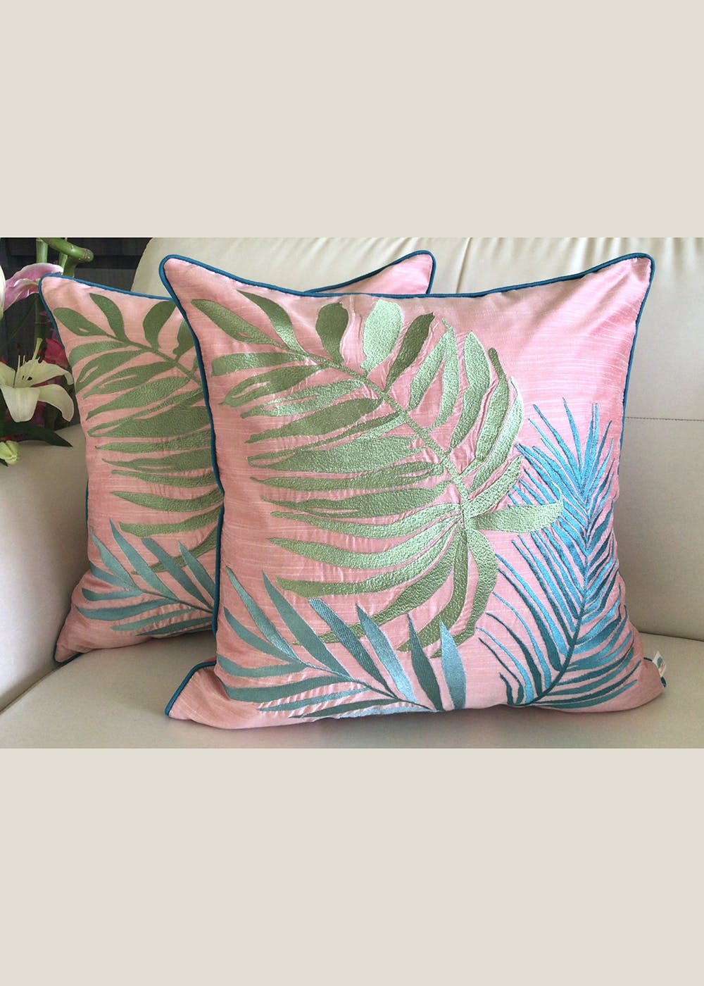 Get Embroidered Cushion Covers- Set Of 2- 16 X 16 Inches- Palm Springs ...