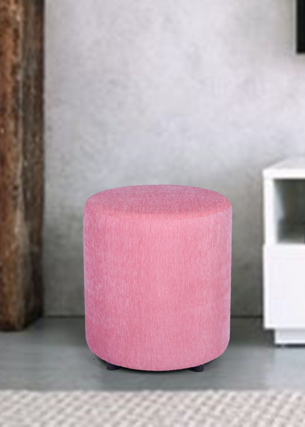 Get Barrel Upholstered Foam Cushioned Round Baby Pink Pouffe at ₹ 2600 ...