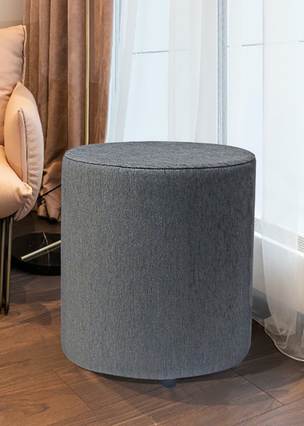 Get Barrel Upholstered Foam Cushioned Round Grey Pouffe at ₹ 2600 | LBB ...