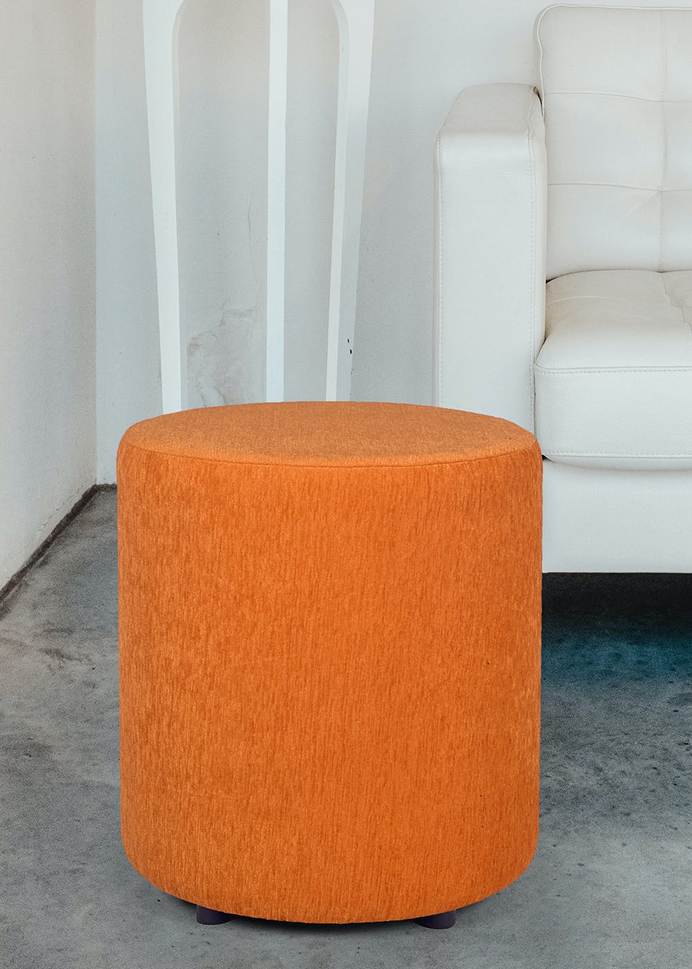 Get Barrel Upholstered Foam Cushioned Round Orange Pouffe at ₹ 2600 ...