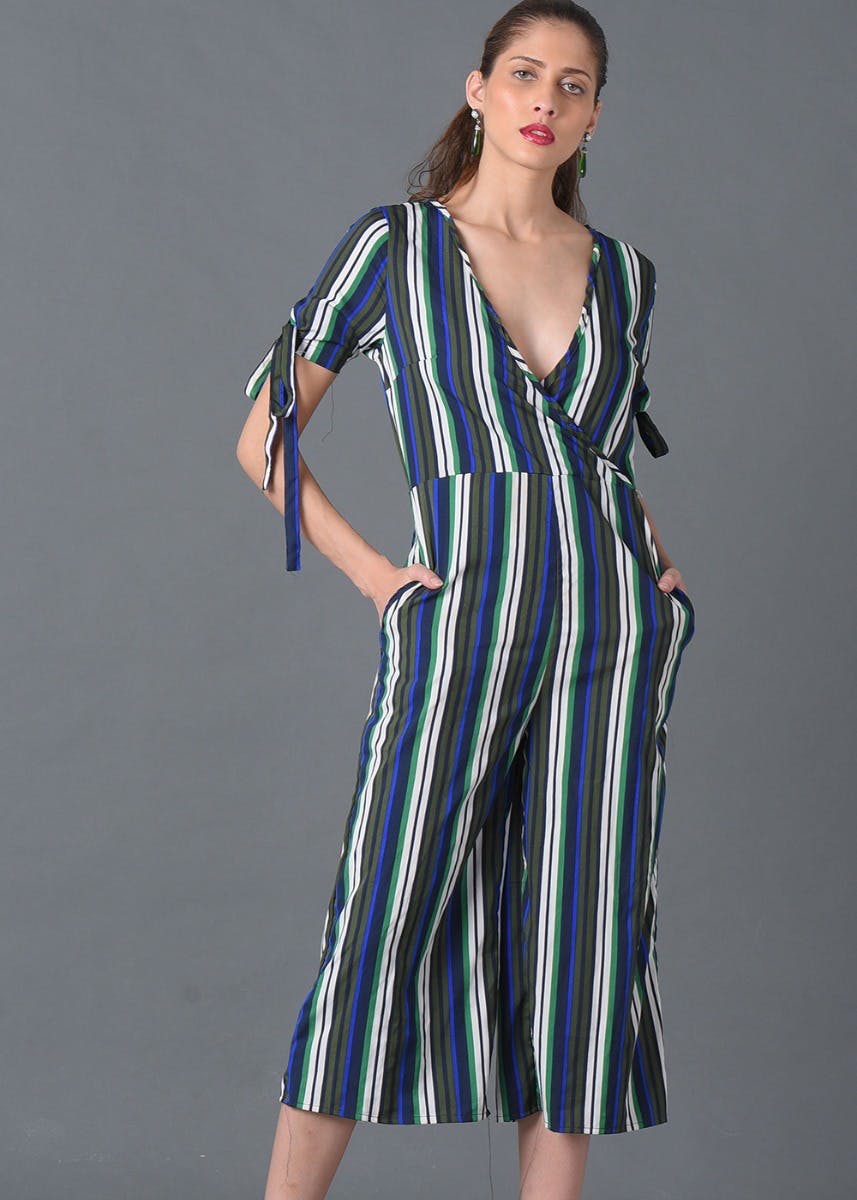 Get Multicolour Vertical Stripes Crop Jumpsuit at ₹ 2275 | LBB Shop