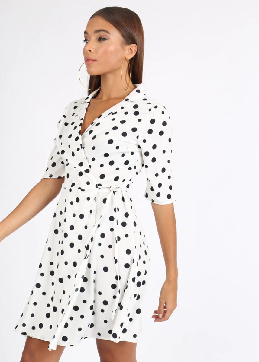 Get Monochrome Polka Dots Wrap Dress at ₹ 2140 | LBB Shop