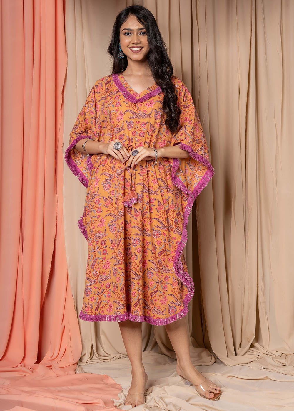 Get Autumn Blaze Block Printed Cotton Kaftan at ₹ 2250 | LBB Shop