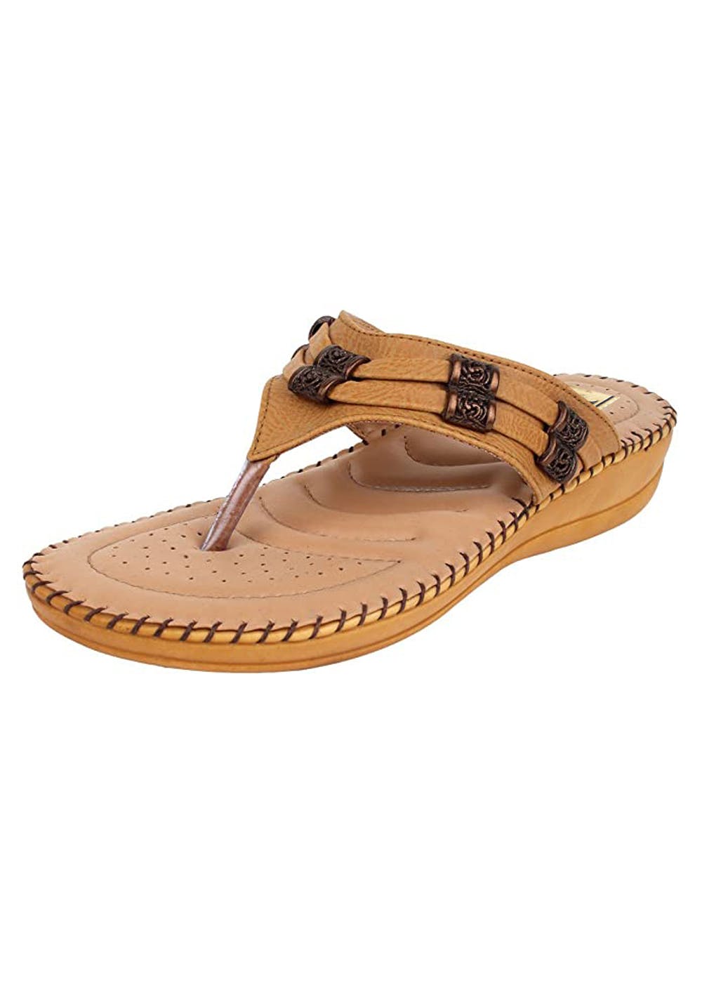 Get Bronze Embellished Tan Strap Wedges at ₹ 849 | LBB Shop