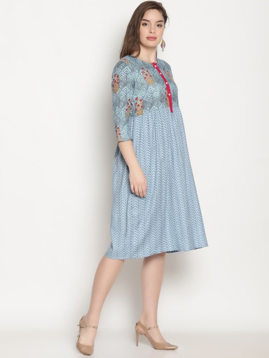 Get Blue Floral Print Midi Dress at ₹ 1299 | LBB Shop