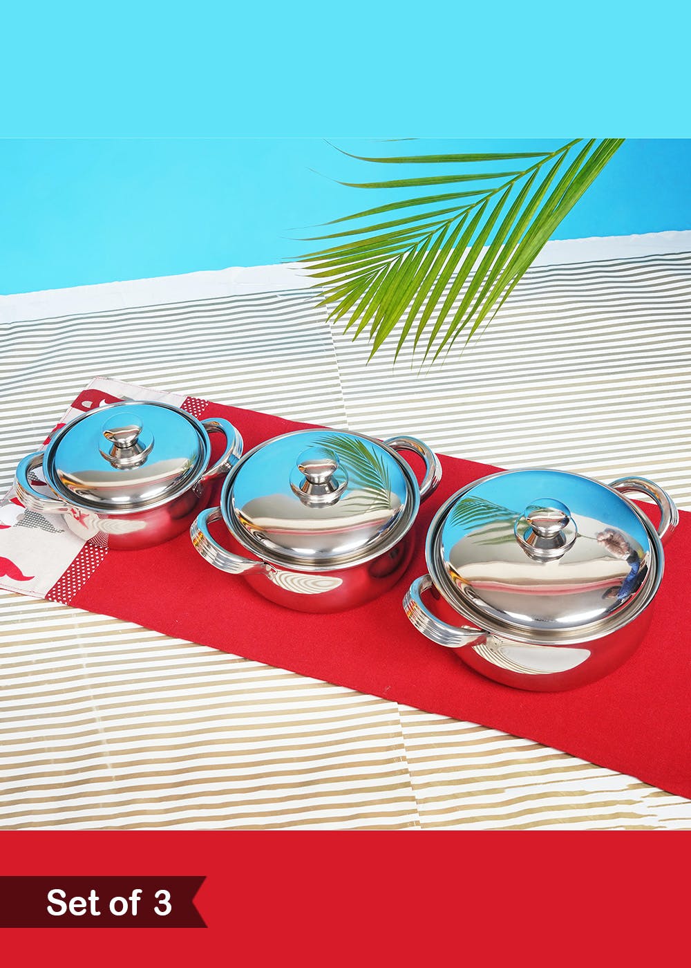 Get Silver Stainless Steel Handi Set - Set of 3 at ₹ 1799 | LBB Shop