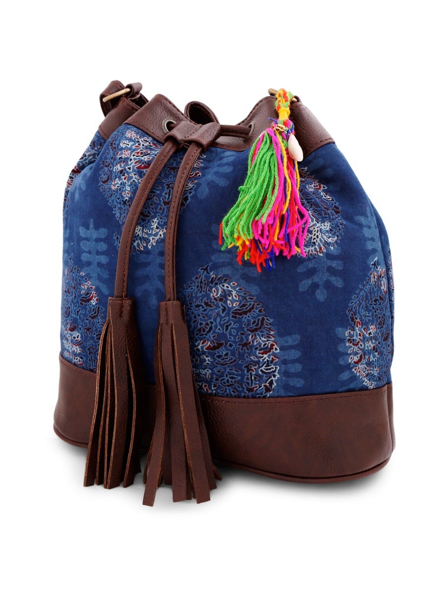 Get Indigo Print Bucket Sling Bag at ₹ 649 | LBB Shop