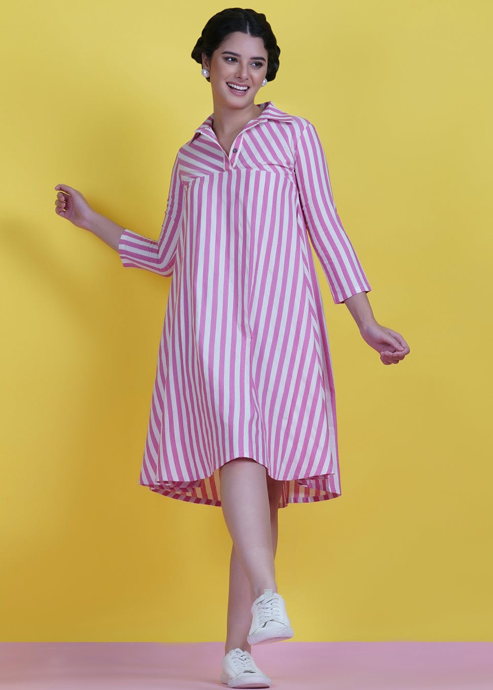 Get Pink And White Stripe Cotton Circular Dress at ₹ 2250 | LBB Shop