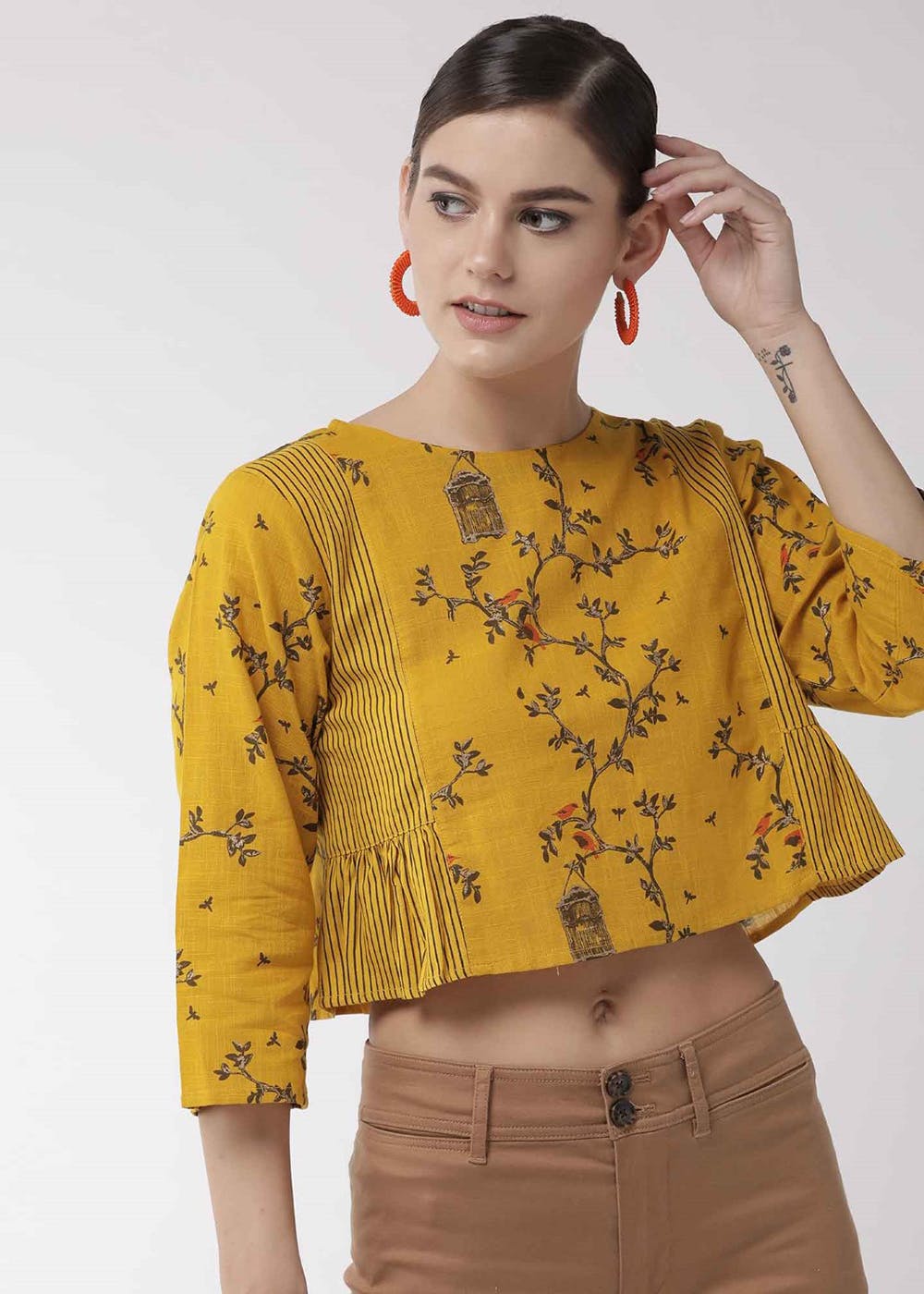 Get Mustard Floral Printed Crop Top at ₹ 719 | LBB Shop