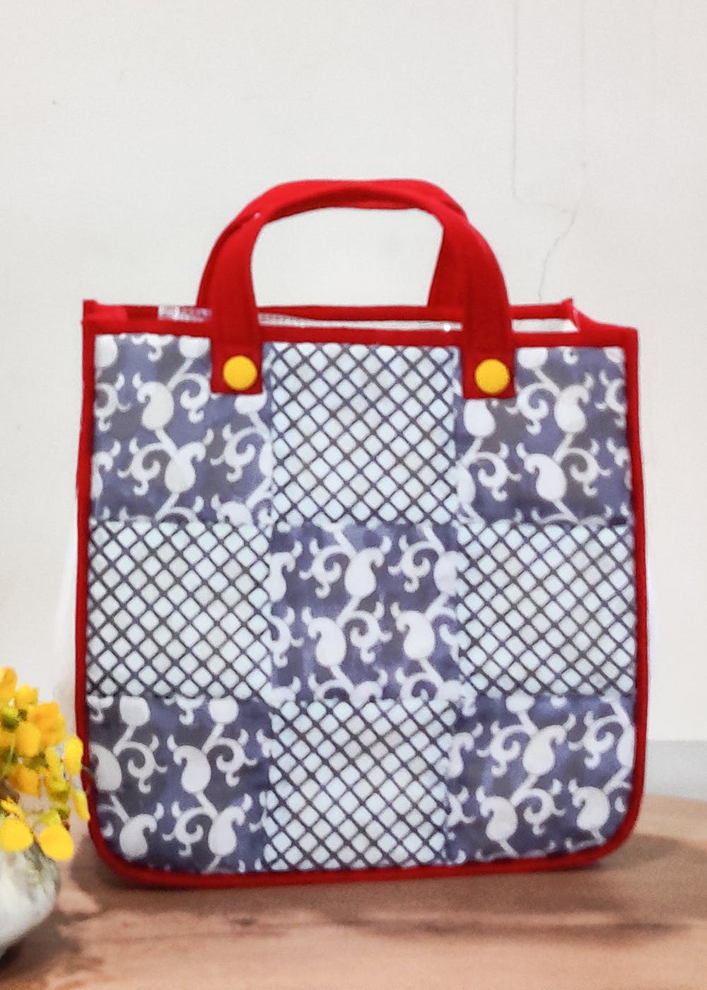 Get Grey and Red Jacquard Box Bag at ₹ 675 | LBB Shop