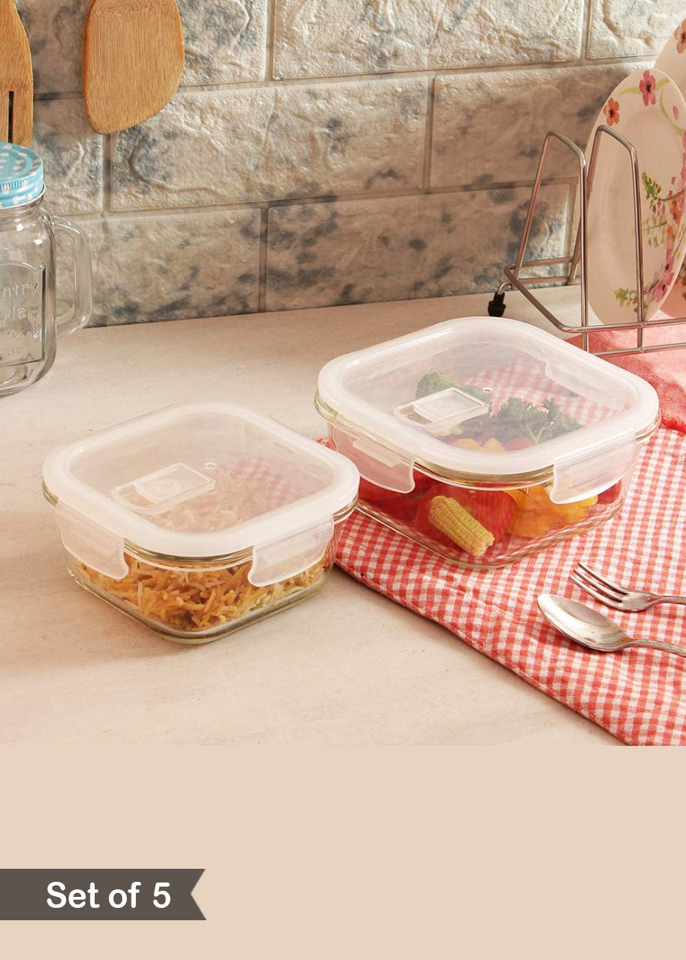 Get Glass Square Containers with Lid (180 ml, 300 ml, 500 ml, 800 ml ...
