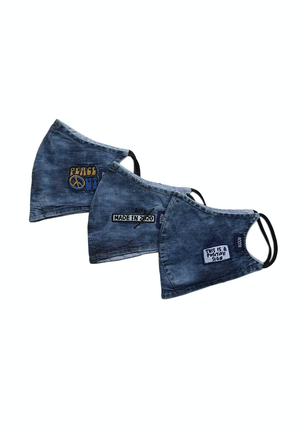 Get Graphic Embroidered Patch Pack of 3 Denim Masks at ₹ 399 | LBB Shop