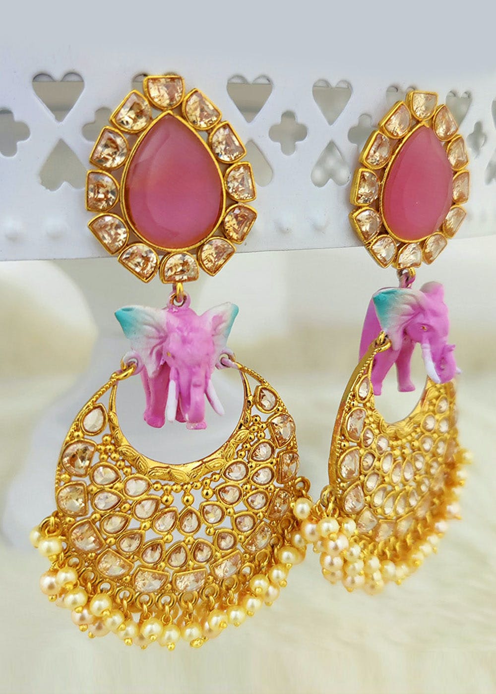 Get Elephant With Pink Stone Chandbali at ₹ 2100 | LBB Shop