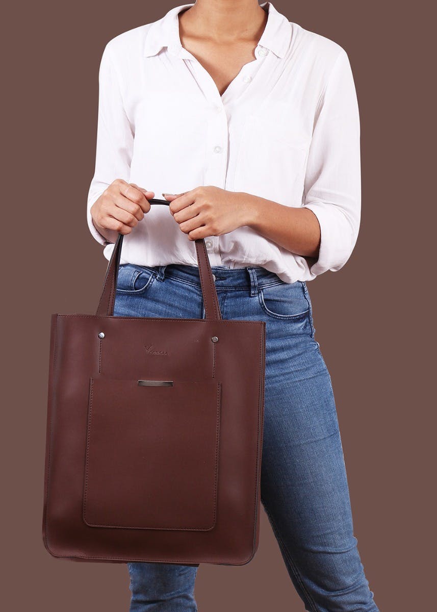 Get LBB Front Pocket Detail Long Tote-Brown at ₹ 692 | LBB Shop