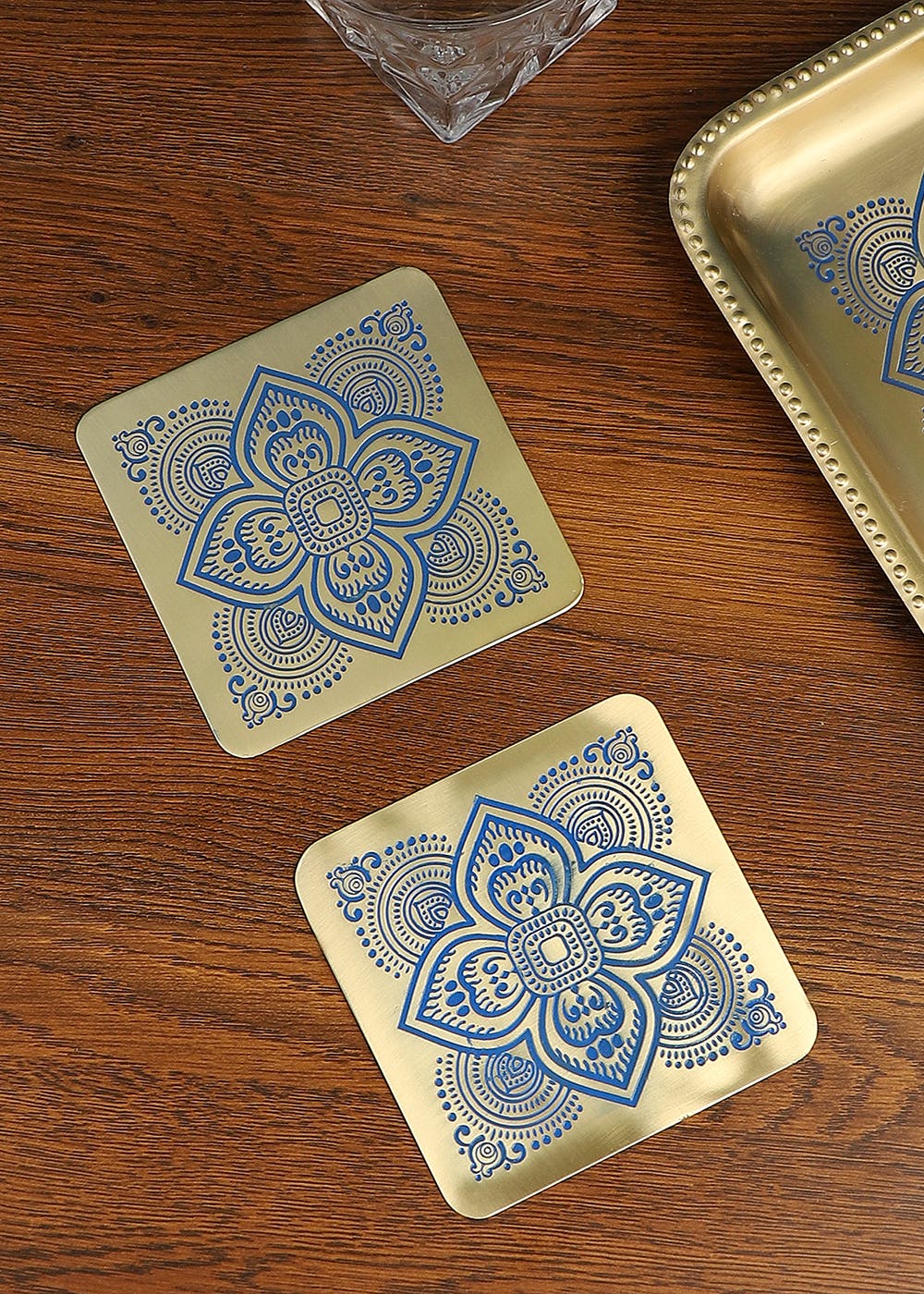 Get Blue Dohar Brass Square Coaster - Set Of 2 at ₹ 1000 | LBB Shop