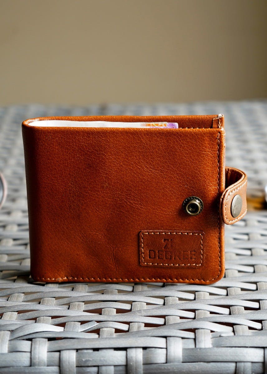 Get Solid Two Fold Leather Wallet with Button Closure at ₹ 733 | LBB Shop