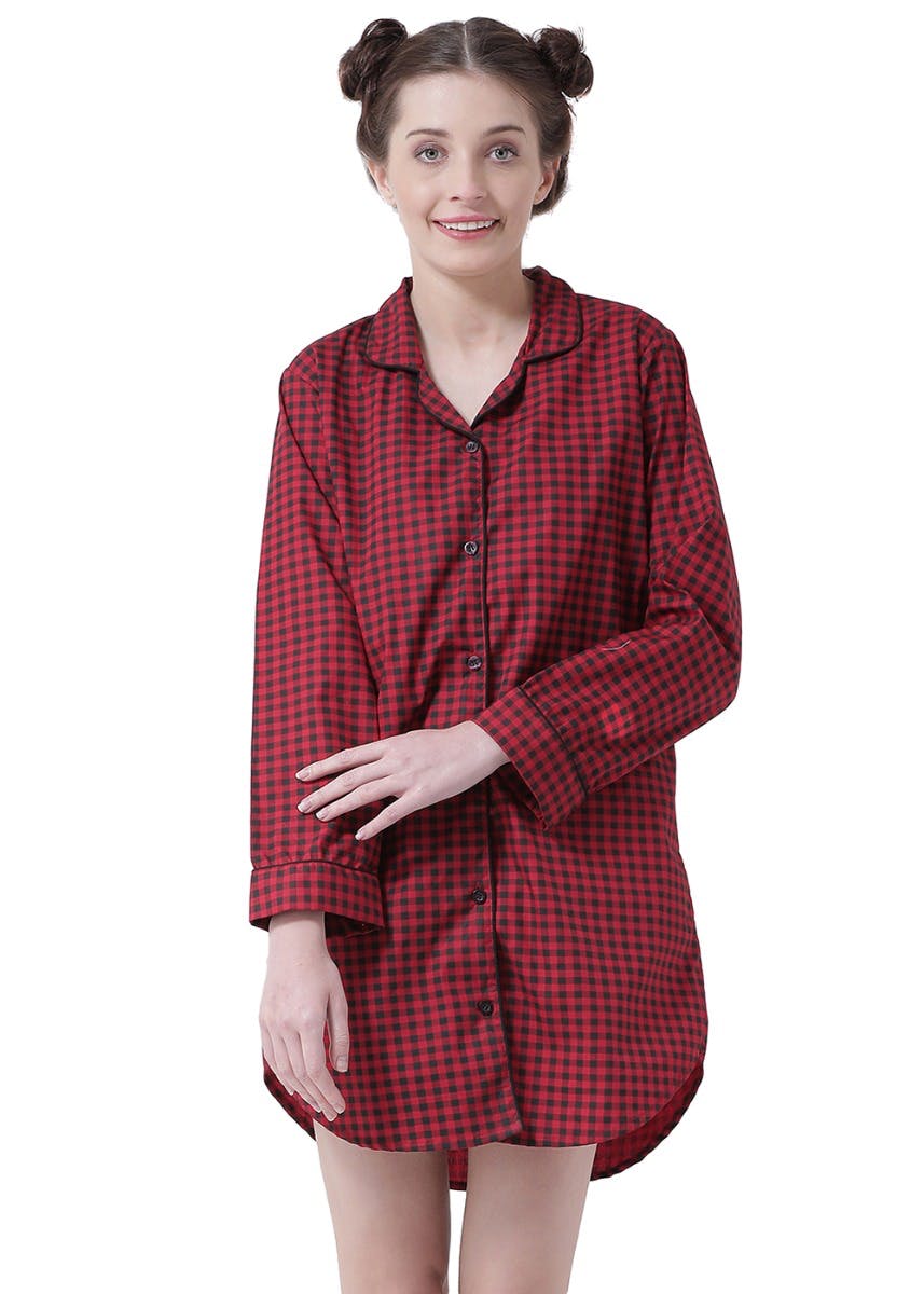 Get Red Checkered Sleepshirt at ₹ 1299 | LBB Shop