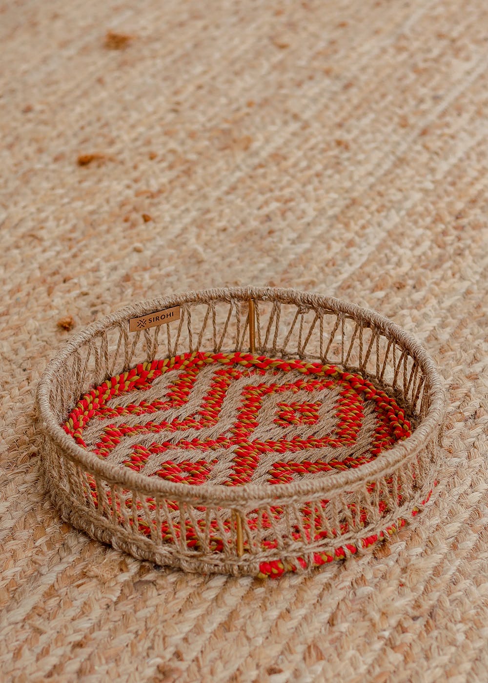 Get Beige And Red Jute And Upcycled Textile Tray at ₹ 1800 | LBB Shop