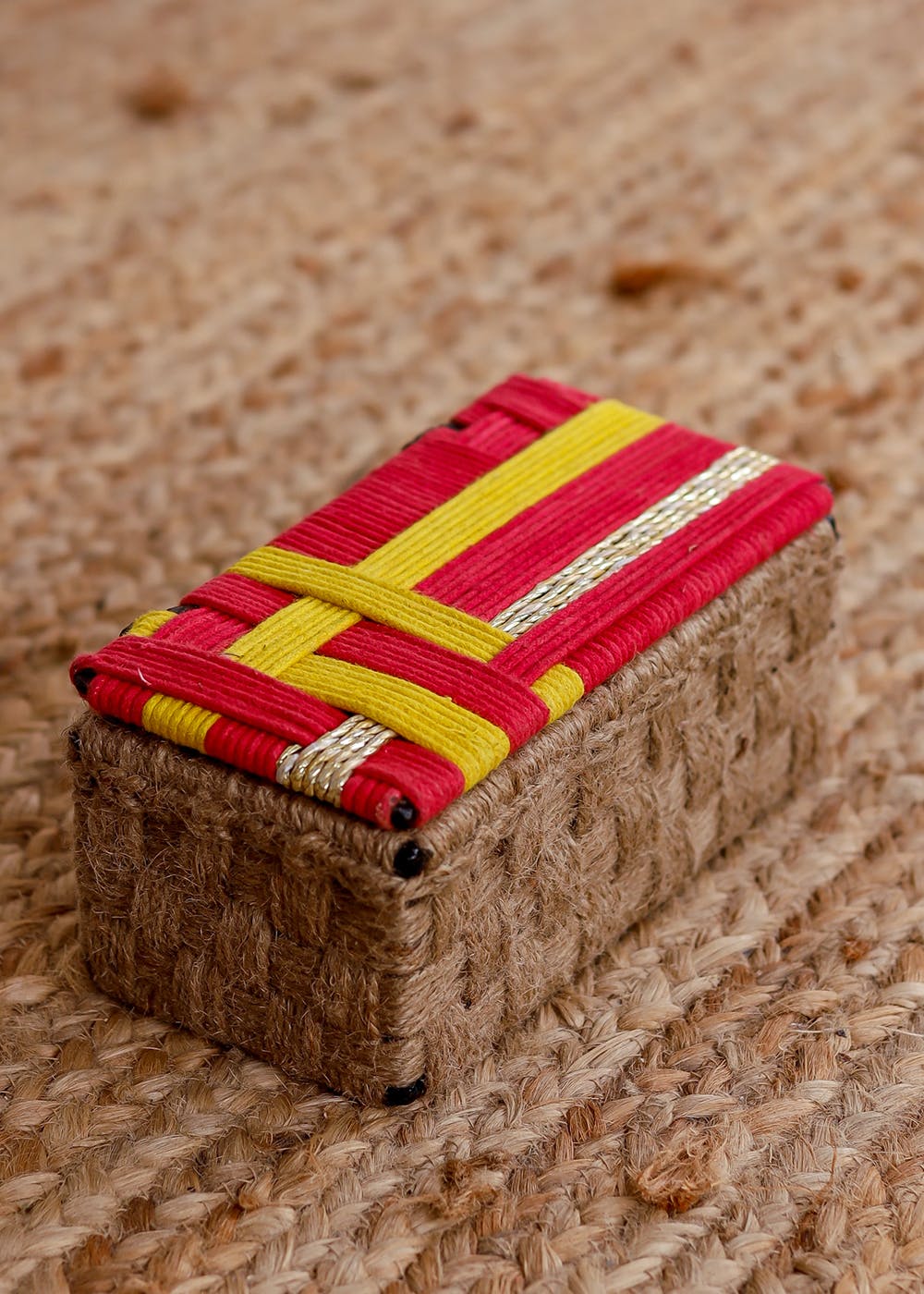 Get Beige, Red, And Yellow Handwoven Storage Box at ₹ 2200 | LBB Shop