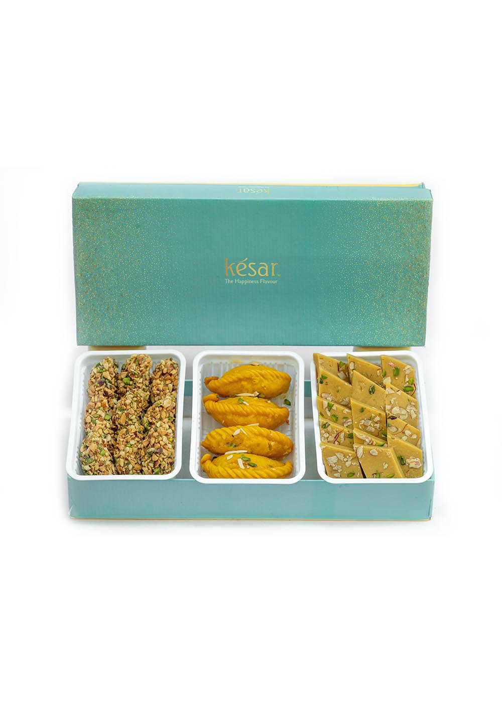 Get Holi Festival Blue Box (Dryfruit Gujiya, Thandai Kjau Katli & Kesar ...