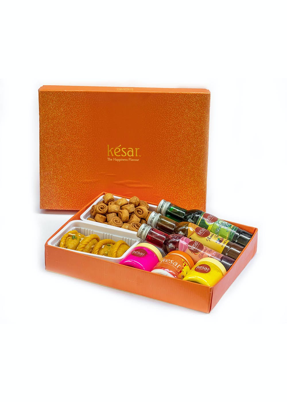 Get Holi Festival Orange Box (Kesar Gujiya, Bhakarwadi, Jar Long Gula ...