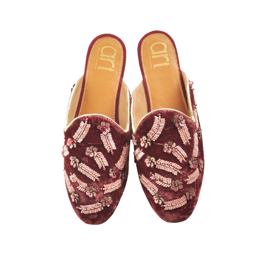 Get Floral Beaded Velvet Flat Mules at ₹ 2205 | LBB Shop